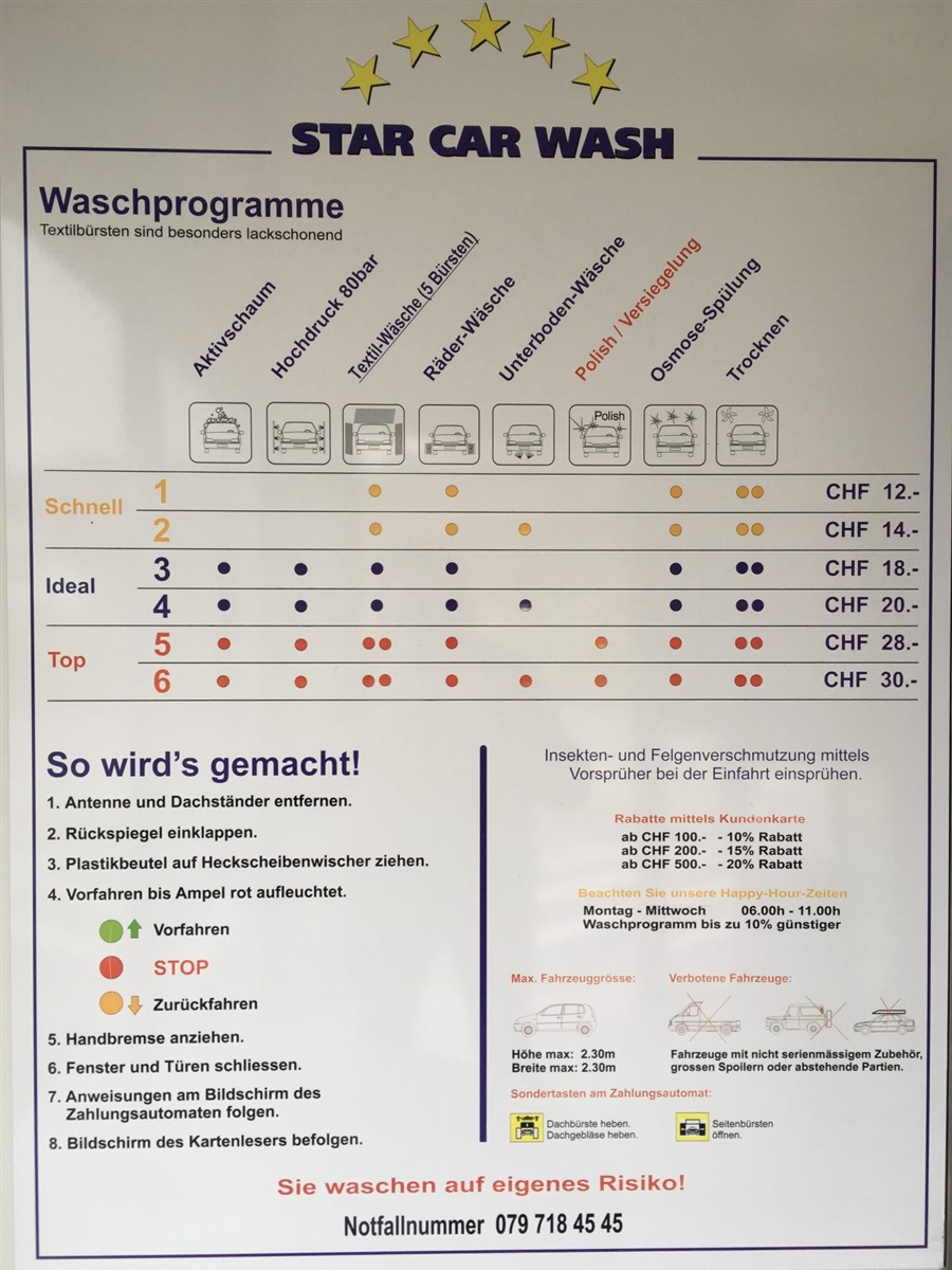 starcarwash.ch - Waschprogramme